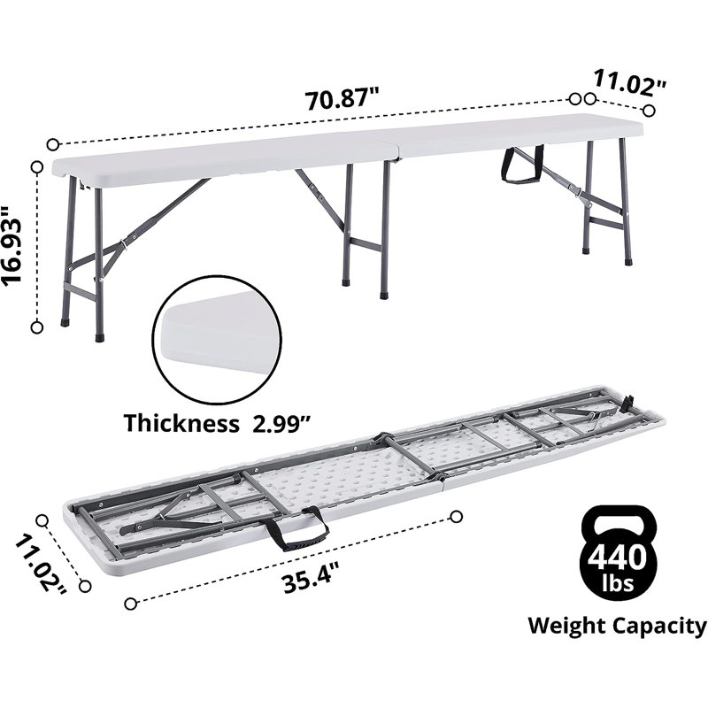 Hokku Designs Armar Resin Folding Soccer Bench, Garden Bench, 6 Seat Narrow Folding Table, 1.4 ...